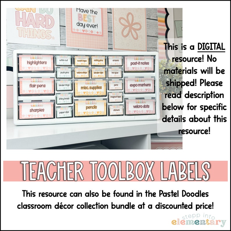 Pastel Doodles Teacher Toolbox Labels | Editable Classroom Organization ...