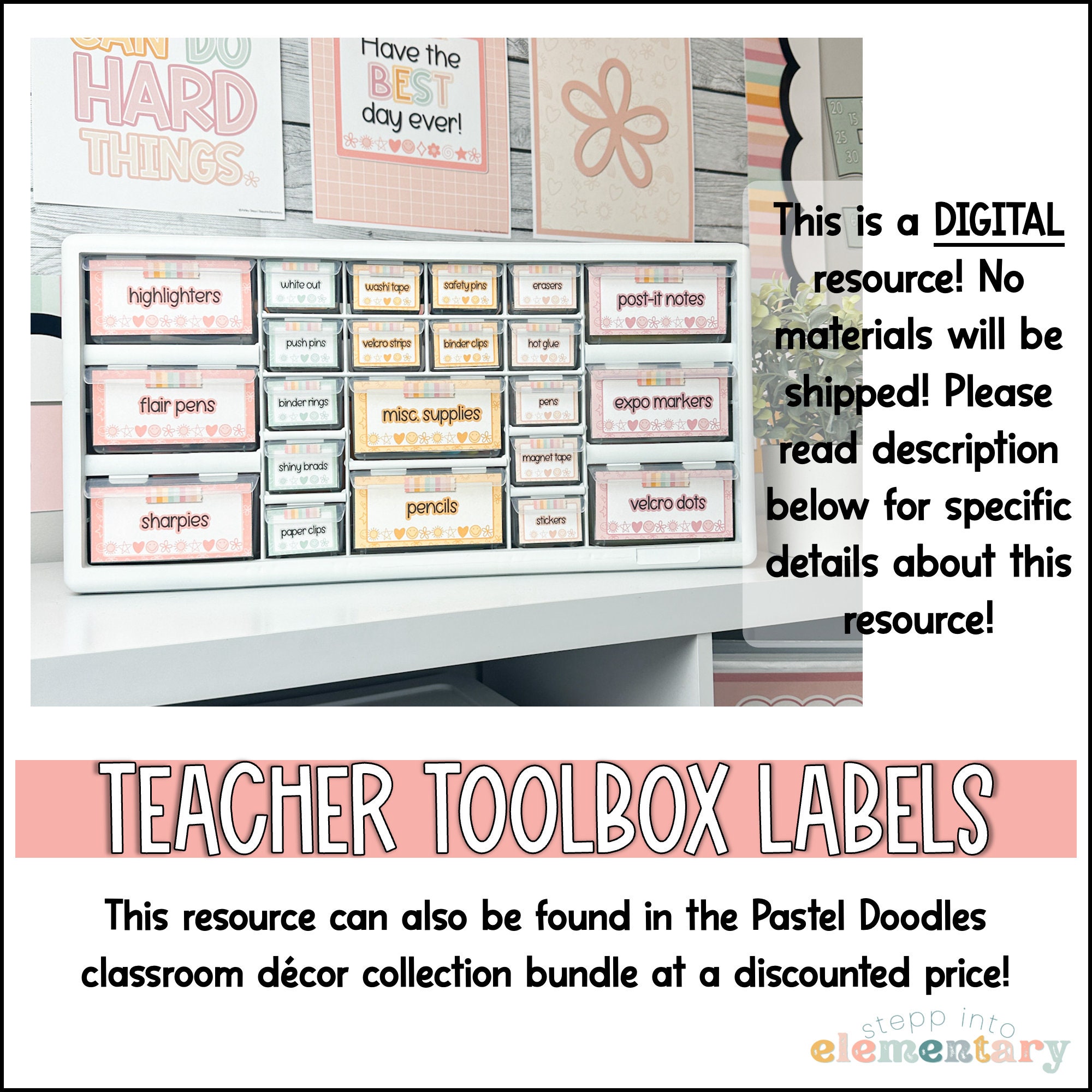 Pastel Doodles Teacher Toolbox Labels | Editable Classroom Organization ...