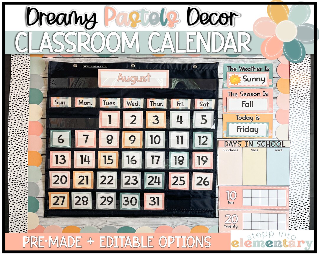 Dreamy Pastels Classroom Calendar Set | Pocket Chart | Trendy + Pastel ...