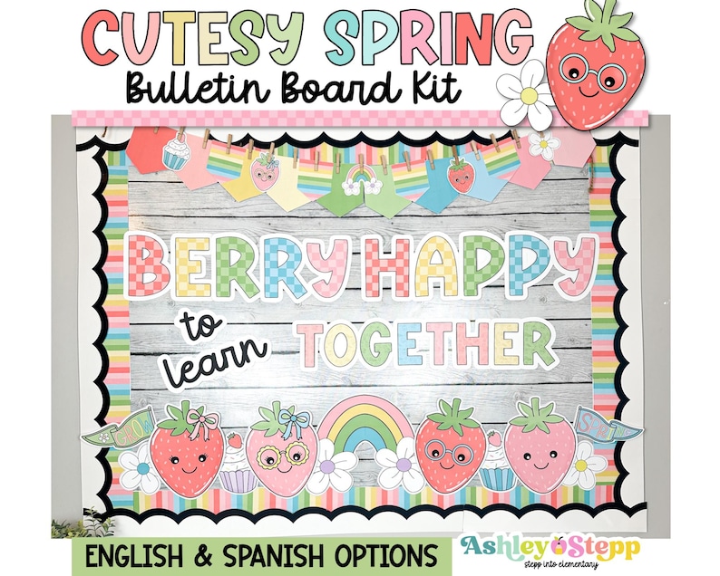 Strawberry Spring Bulletin Board Kit | Cutesy Classroom Decor (digital ...