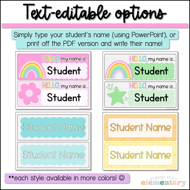 Bright Doodles Student Name Plates | Desk Plate Tags | Editable ...