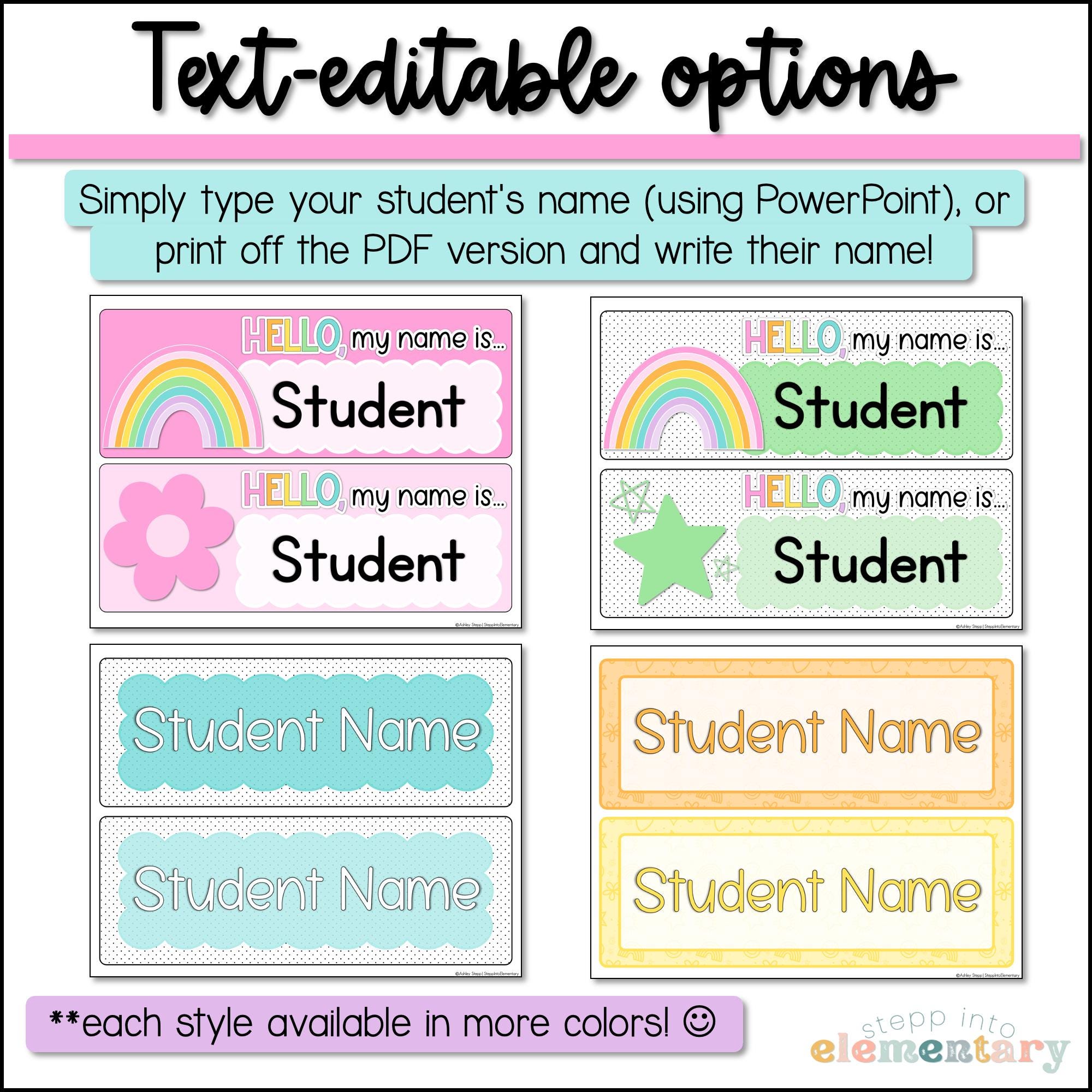 Bright Doodles Student Name Plates | Desk Plate Tags | Editable ...