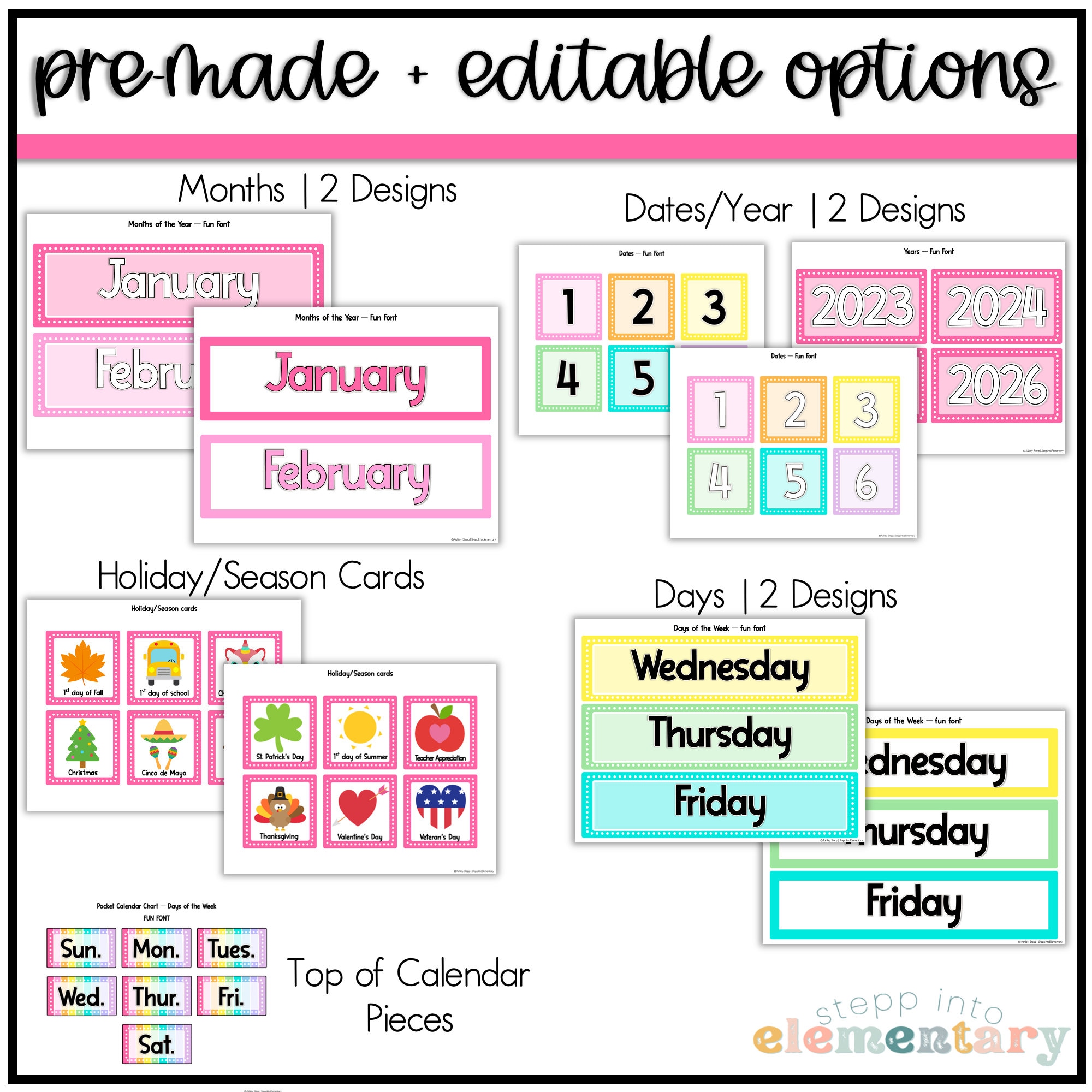 Dreamy Brights Classroom Calendar Set | Pocket Chart (digital Download ...