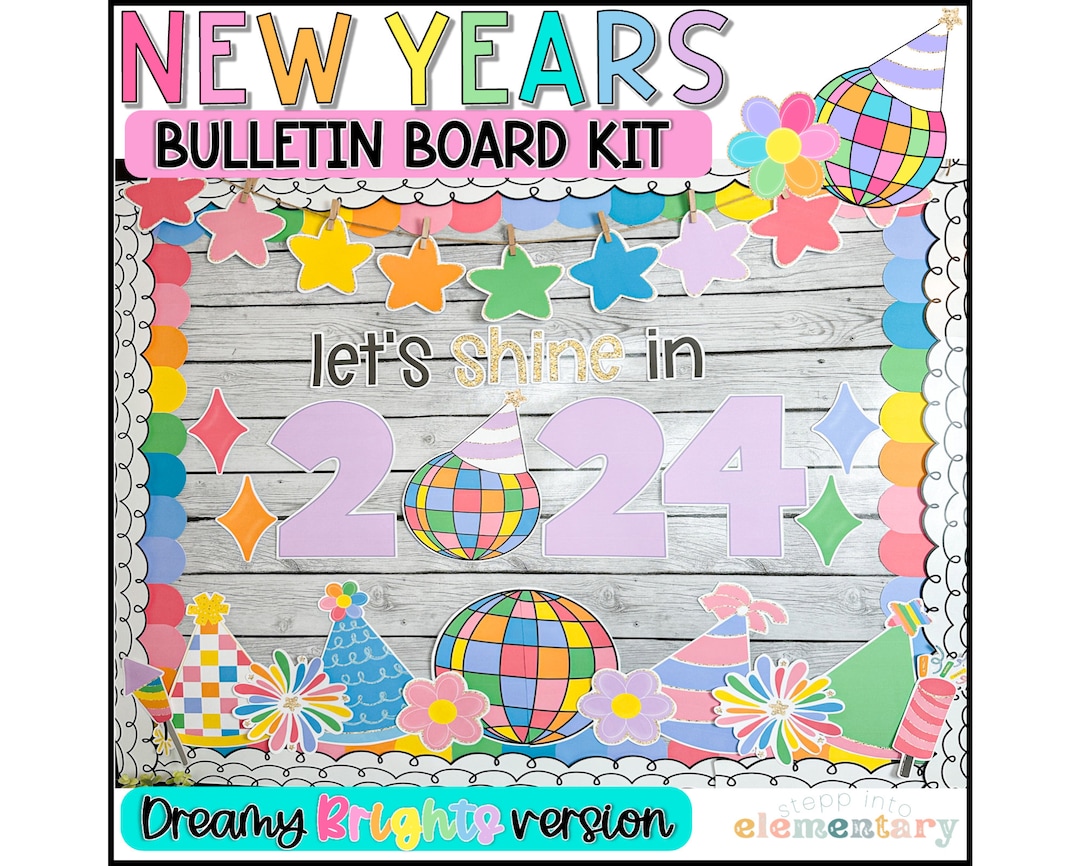 New Years Bulletin Board Kit | BRIGHT Colors | Trendy New Years ...