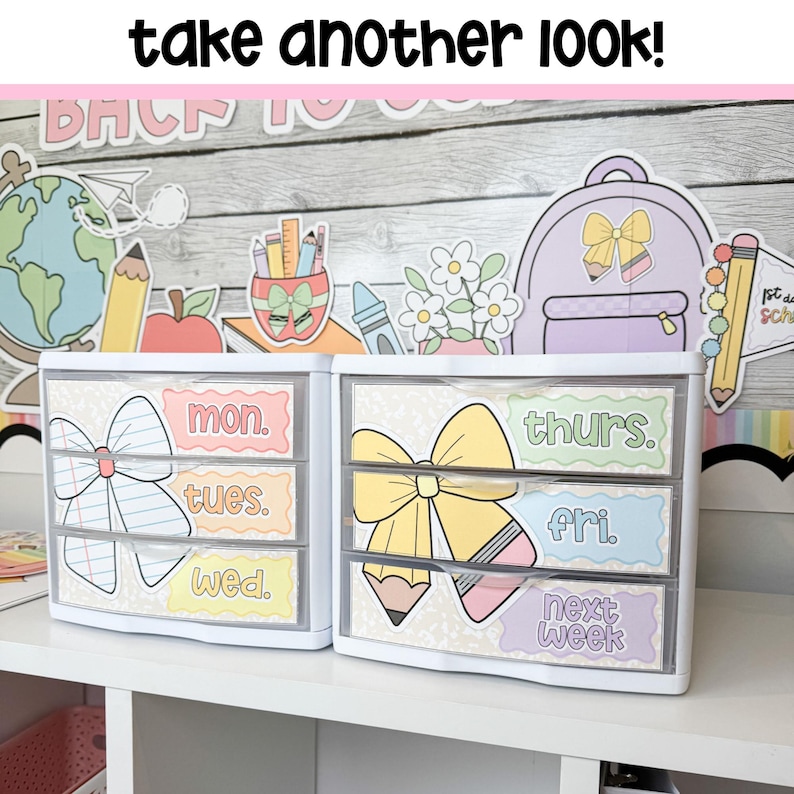 Pastel Bow 3-drawer Organizer Labels | Teacher Classroom Decor (digital ...