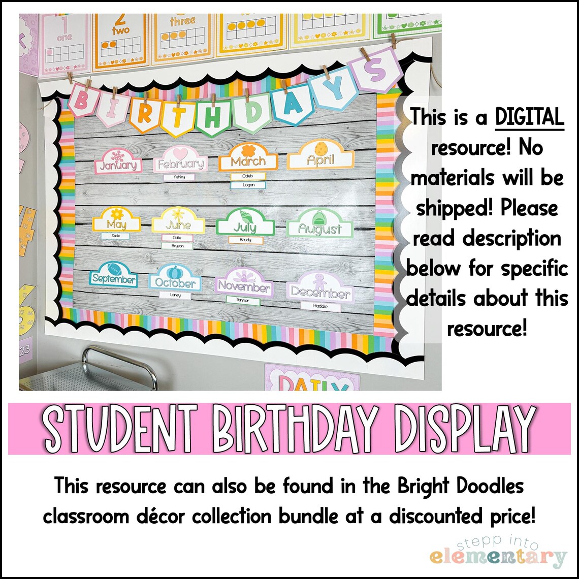 Bright Doodles Student Birthday Bulletin Board Decor (digital Download ...
