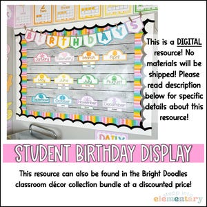 Bright Doodles Student Birthday Bulletin Board Decor (digital Download ...