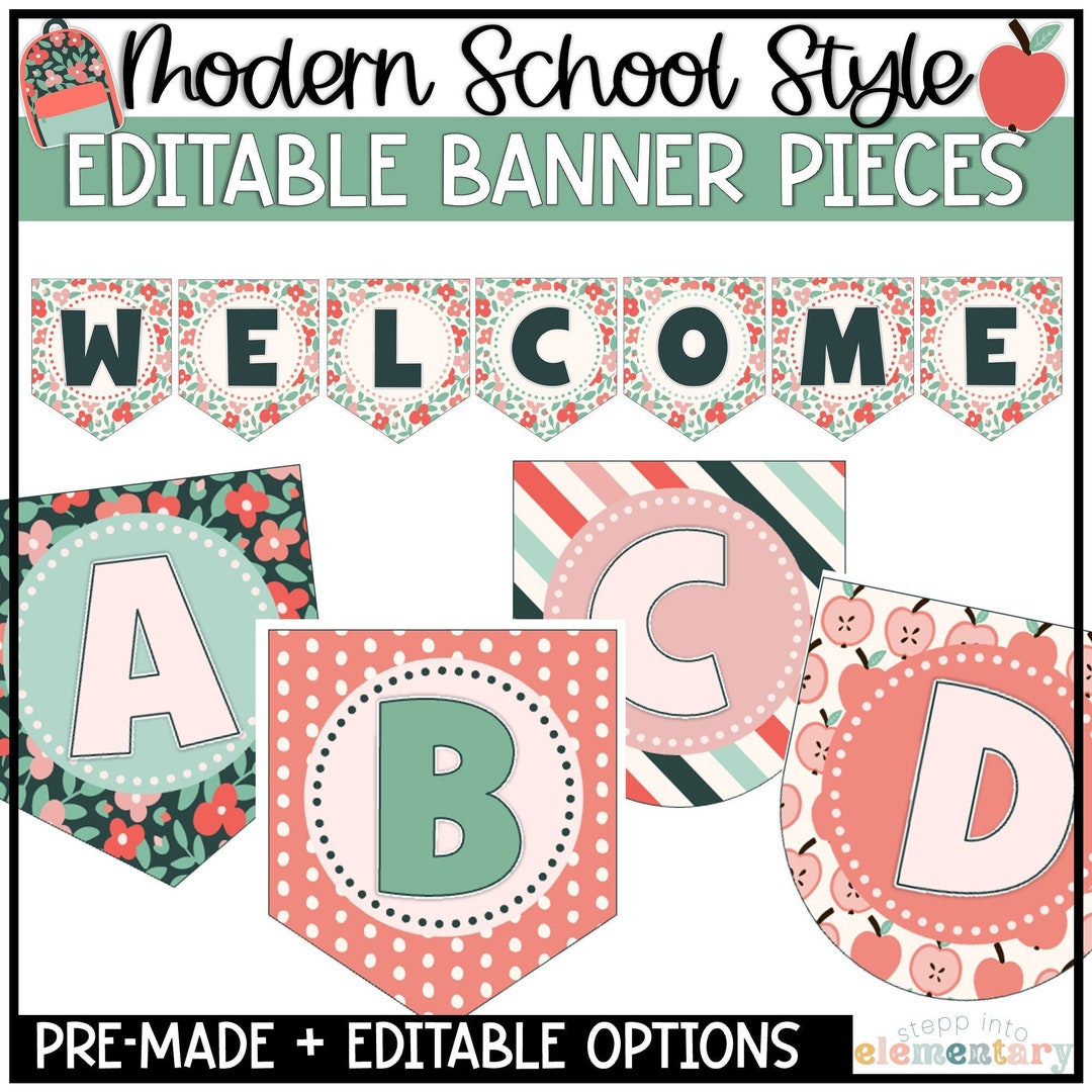 Modern School Style Editable Banner Pieces | Editable Banner | Bulletin ...