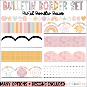 Pastel Doodles Bulletin Board Border Set | Pastel Classroom Decor ...