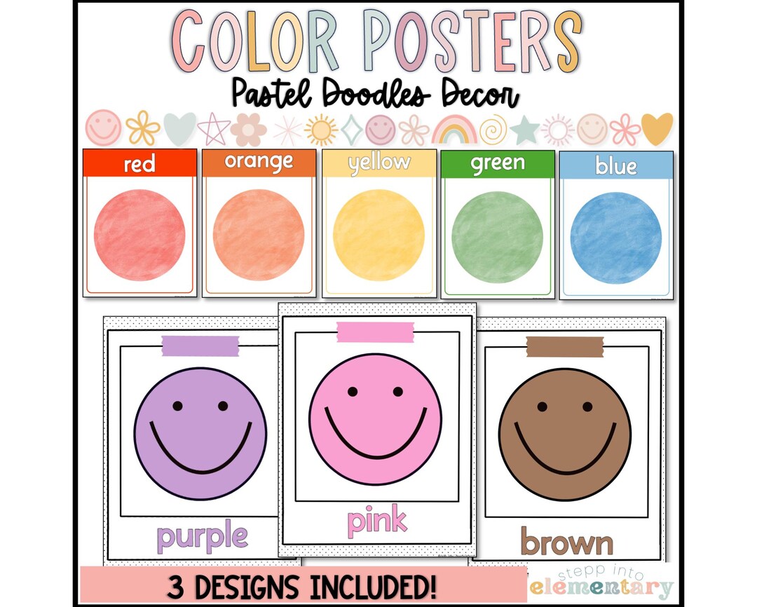 Pastel Doodles Color Posters | Classroom Posters | Trendy + Simple ...