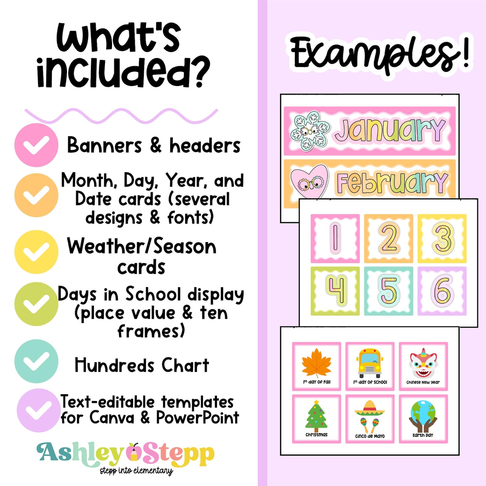 Cutesy Brights Classroom Calendar Set | Pocket Chart | Bright + Pastel ...