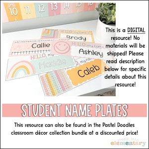 Pastel Doodles Student Name Plates | Desk Plate Tags | Editable ...