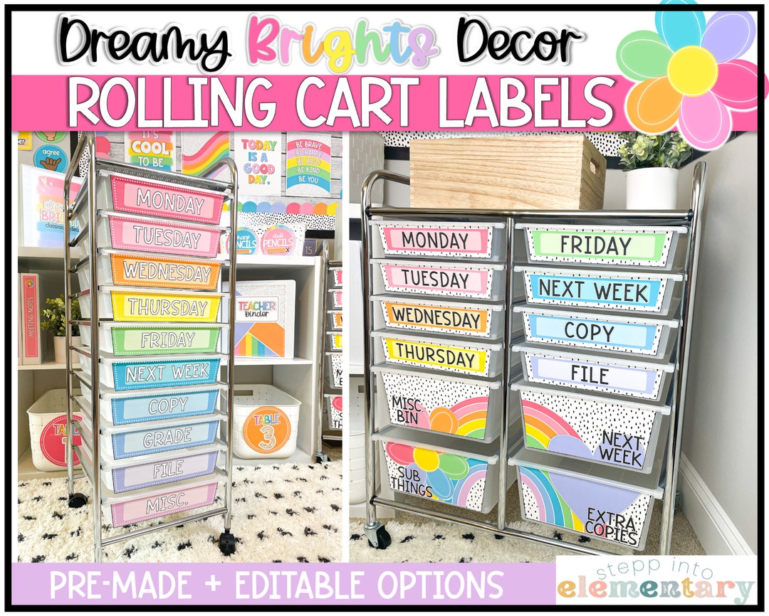 Dreamy Brights Rolling Cart Labels | Teacher Cart | Classroom ...