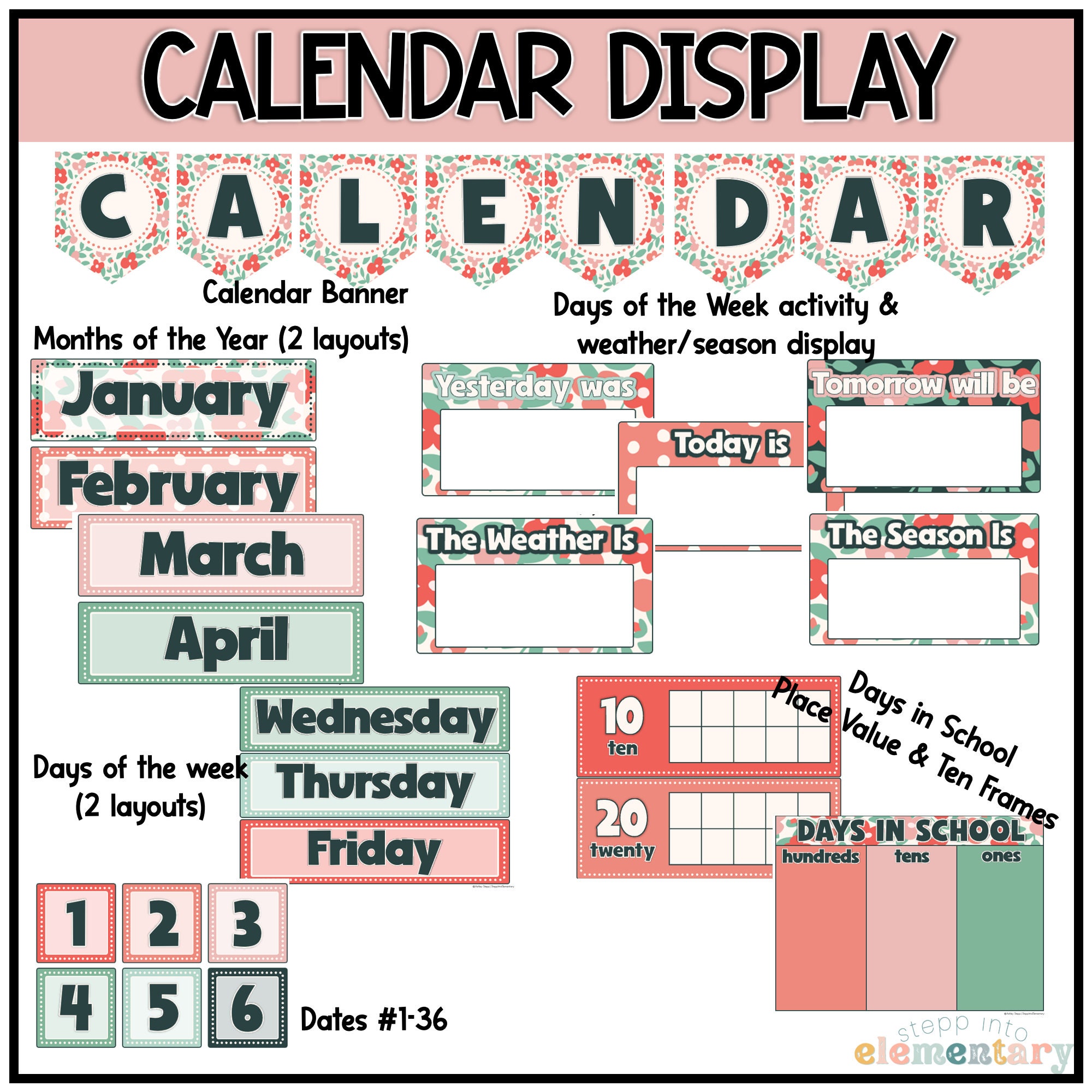 Modern School Style Classroom Calendar Kit Pocket Chart - Etsy
