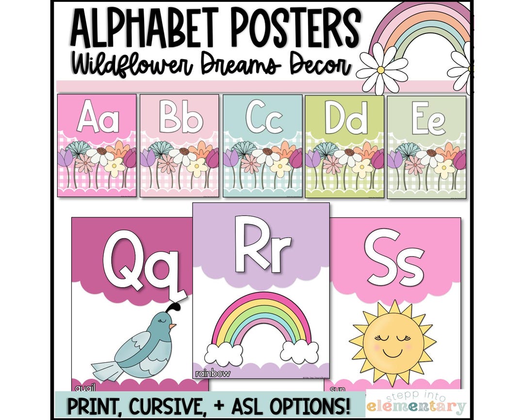 Wildflower Dreams Alphabet Posters | Print + Cursive Alphabet ...