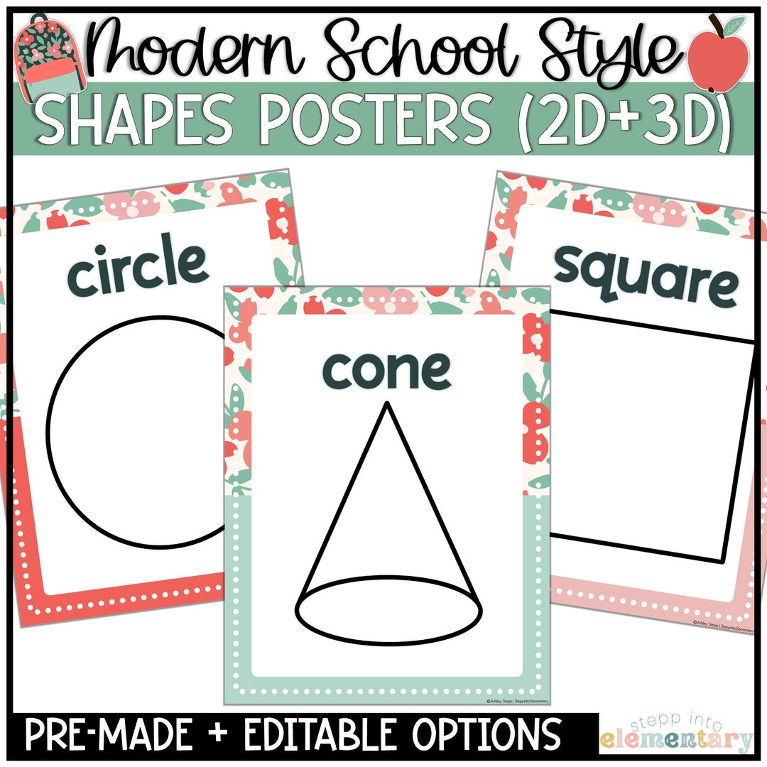 Modern Shapes Classroom Posters | 2D & 3D Math Decor (digital Download ...