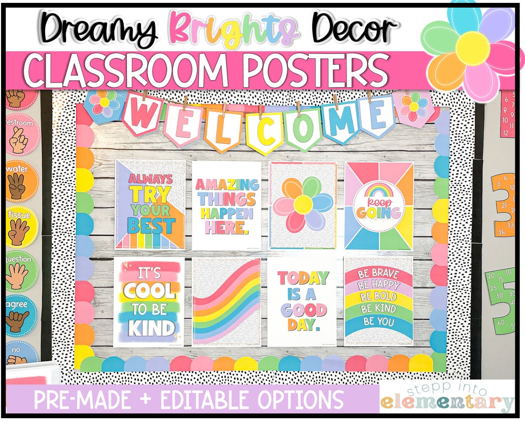 Dreamy Brights Classroom Posters Set | Bulletin Board | Trendy + Bright ...
