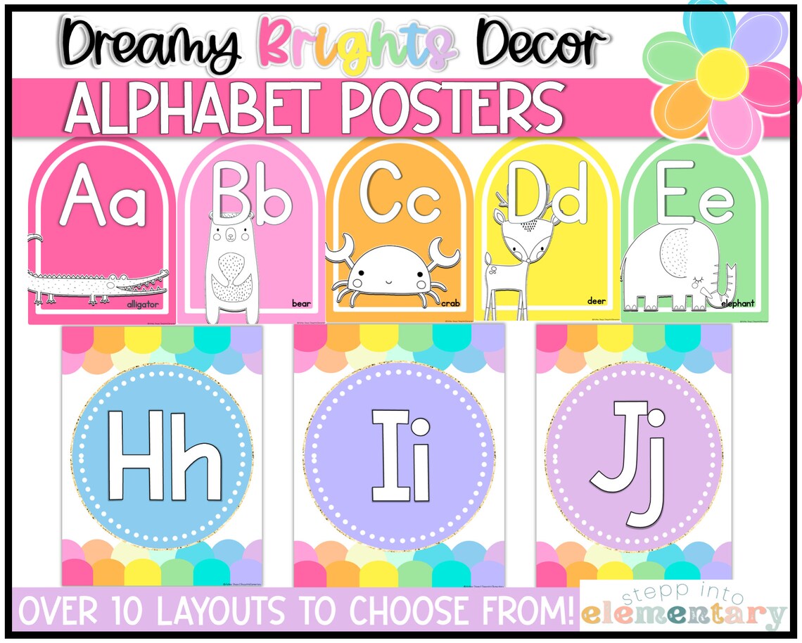 Dreamy Brights Alphabet Posters | Print + Cursive Alphabet | Editable ...