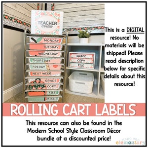 Modern School Style Rolling Cart Labels | Teacher Cart | Classroom ...