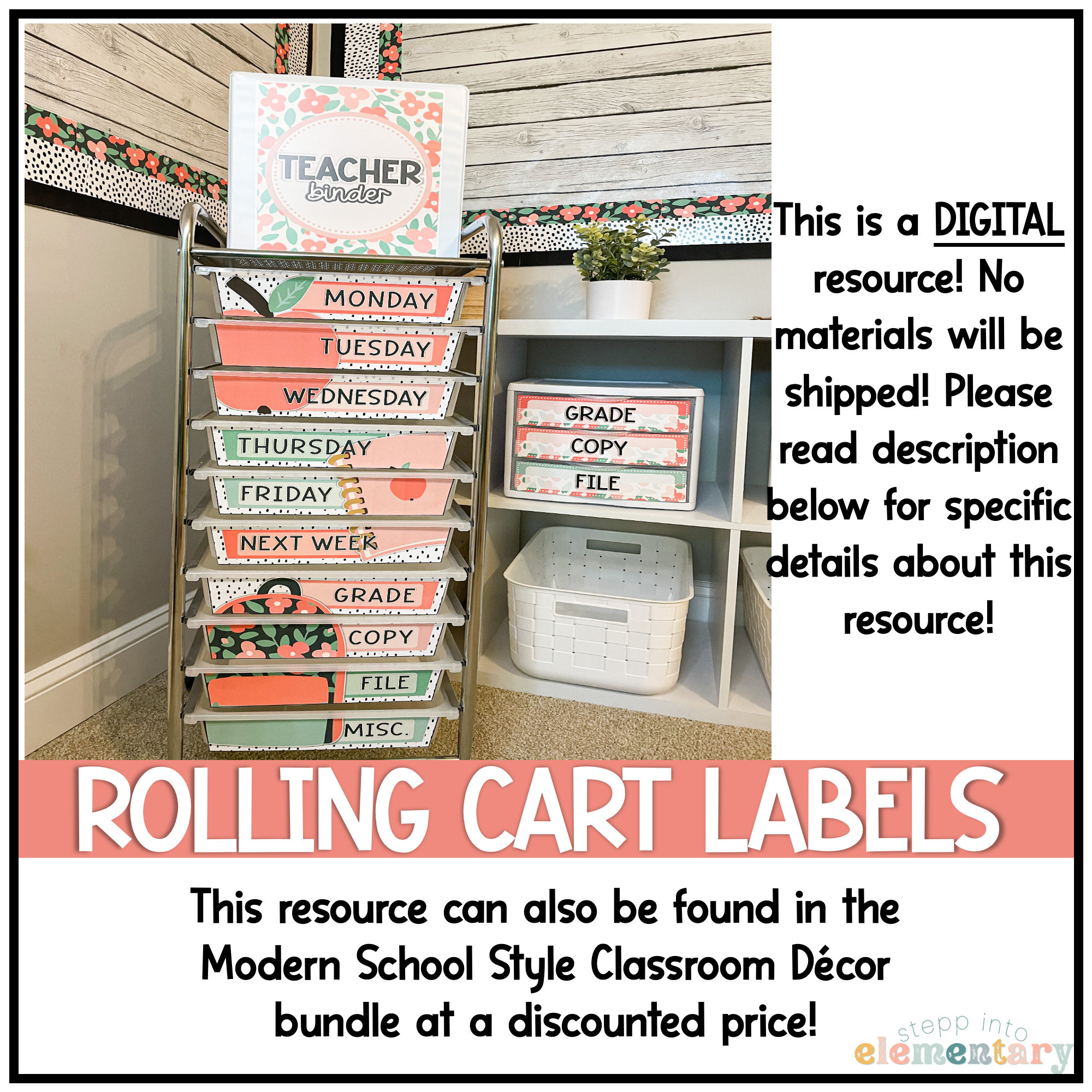 Modern School Style Rolling Cart Labels | Editable Classroom Decor ...