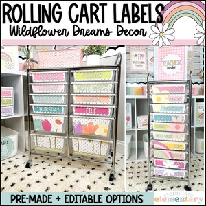 Wildflower Dreams Rolling Cart Labels | Teacher Cart | Classroom ...