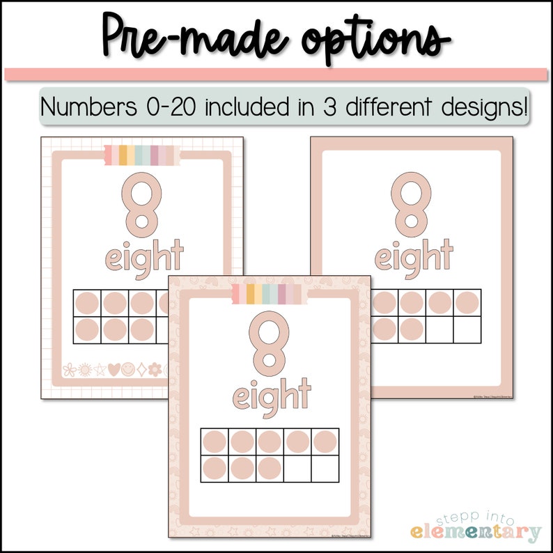 Pastel Doodles Number Posters 0-20 | Editable Math Decor (digital ...