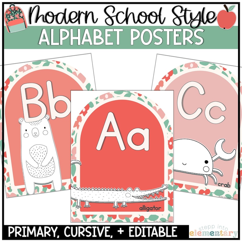 Carteles del alfabeto de estilo escolar moderno / Impresión + Alfabeto ...