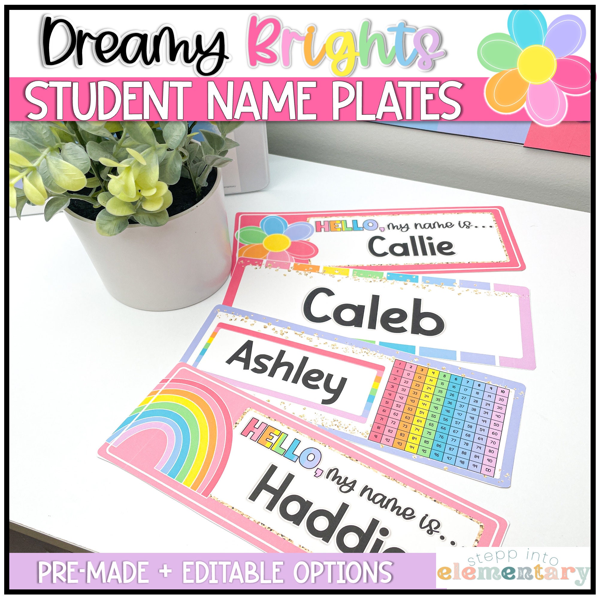 Dreamy Brights Student Name Plates | Desk Plate Tags | Editable ...