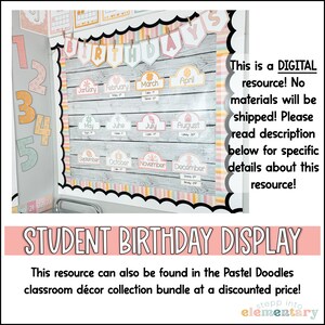 Pastel Doodles Student Birthday Display | Student Birthdays | Bulletin ...
