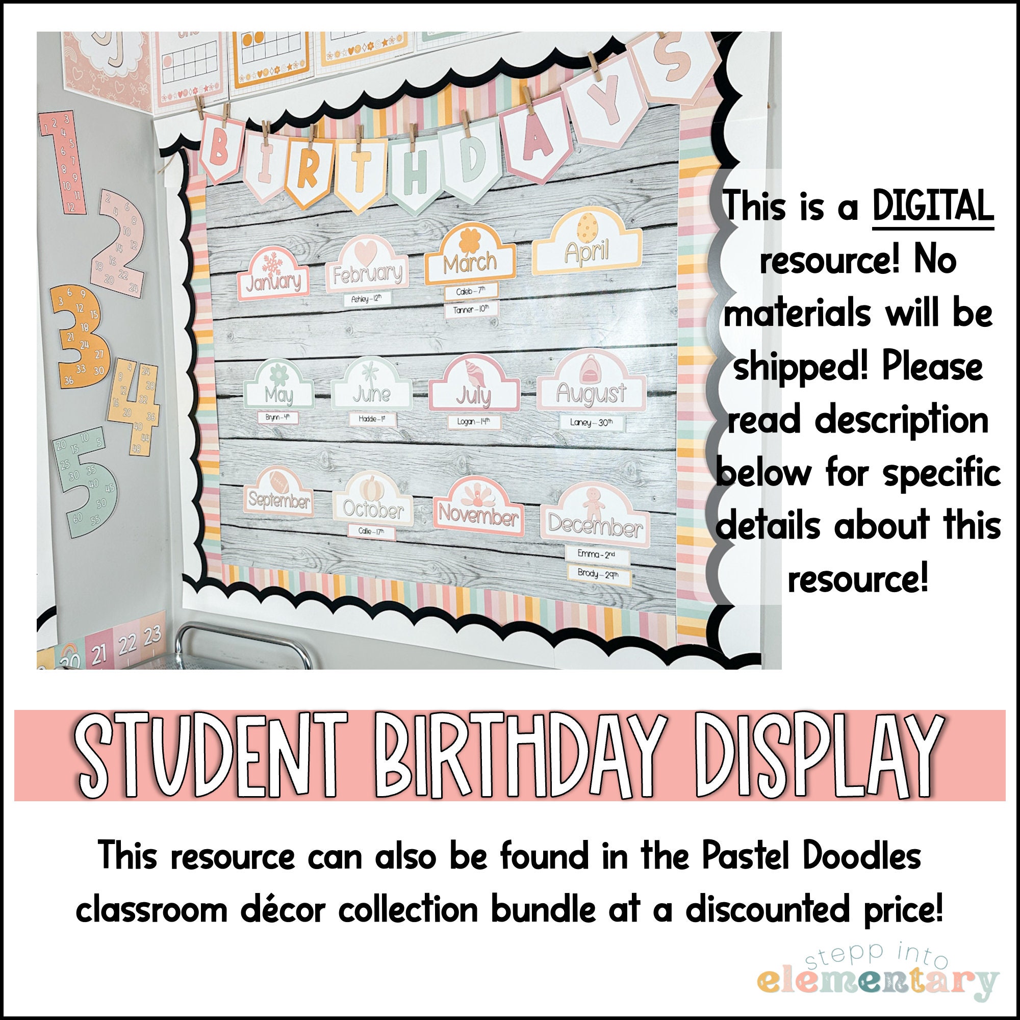 Pastel Doodles Student Birthday Bulletin Board Display (digital ...