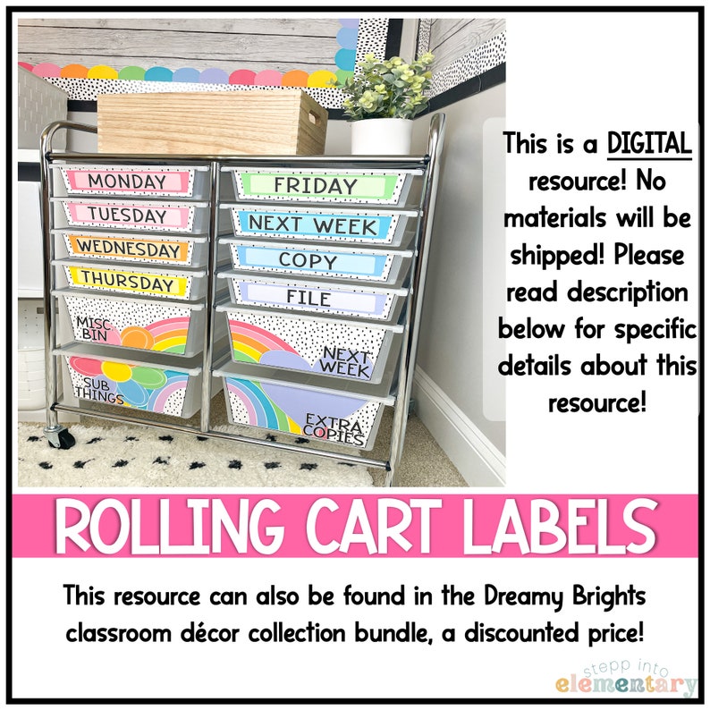 Bright Classroom Rolling Cart Labels | Editable Teacher Organization ...