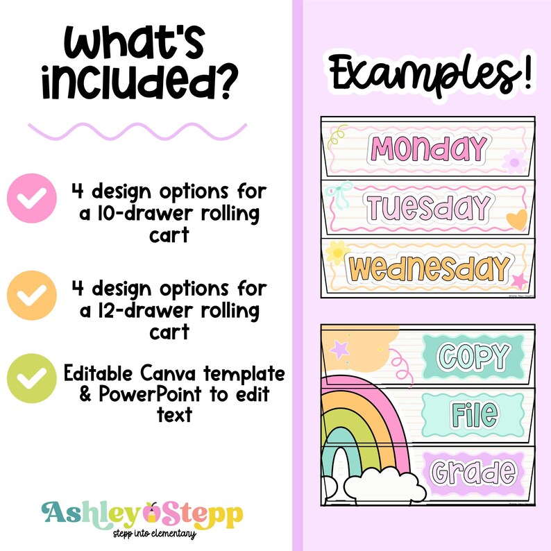 Cutesy Brights Rolling Cart Labels | Classroom Organization (digital ...