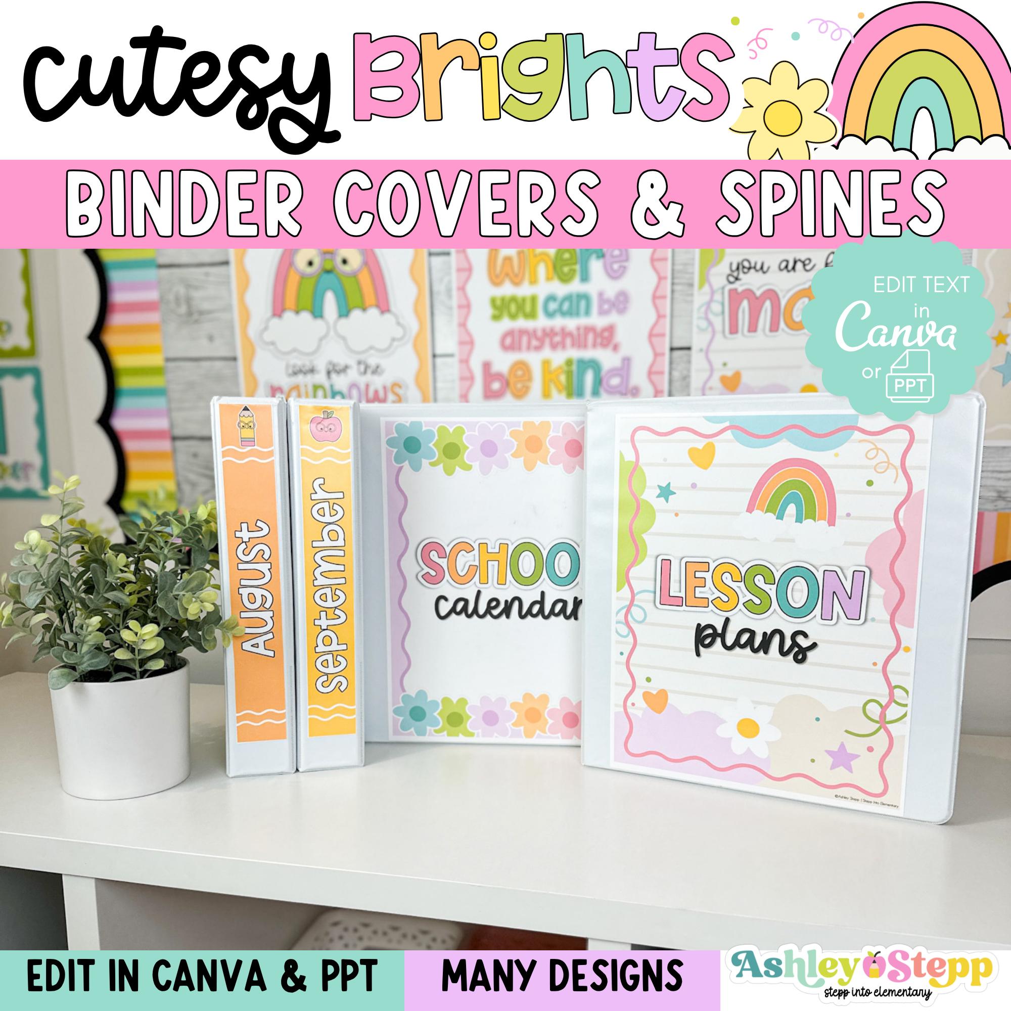 Cutesy Brights Binder Covers & Spines | Editable | Pastel+ Bright ...