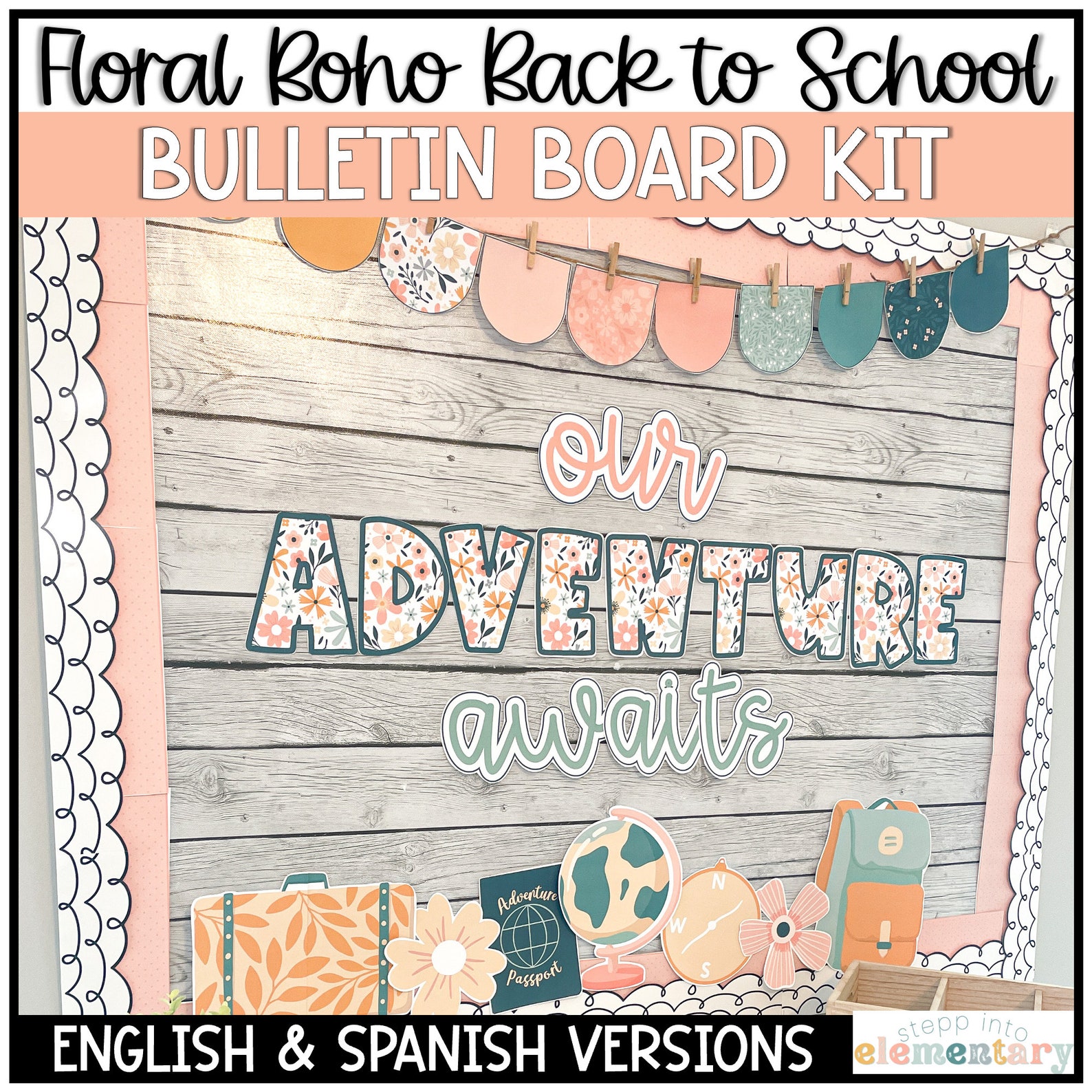 Floral Boho Bulletin Board Kit Back to School Bulletin Board Boho ...