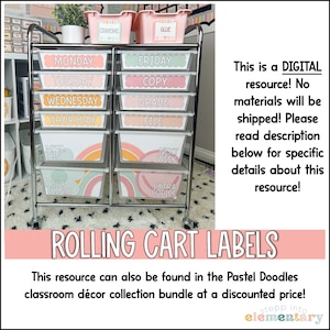Pastel Doodles Rolling Cart Labels | Teacher Cart | Classroom ...