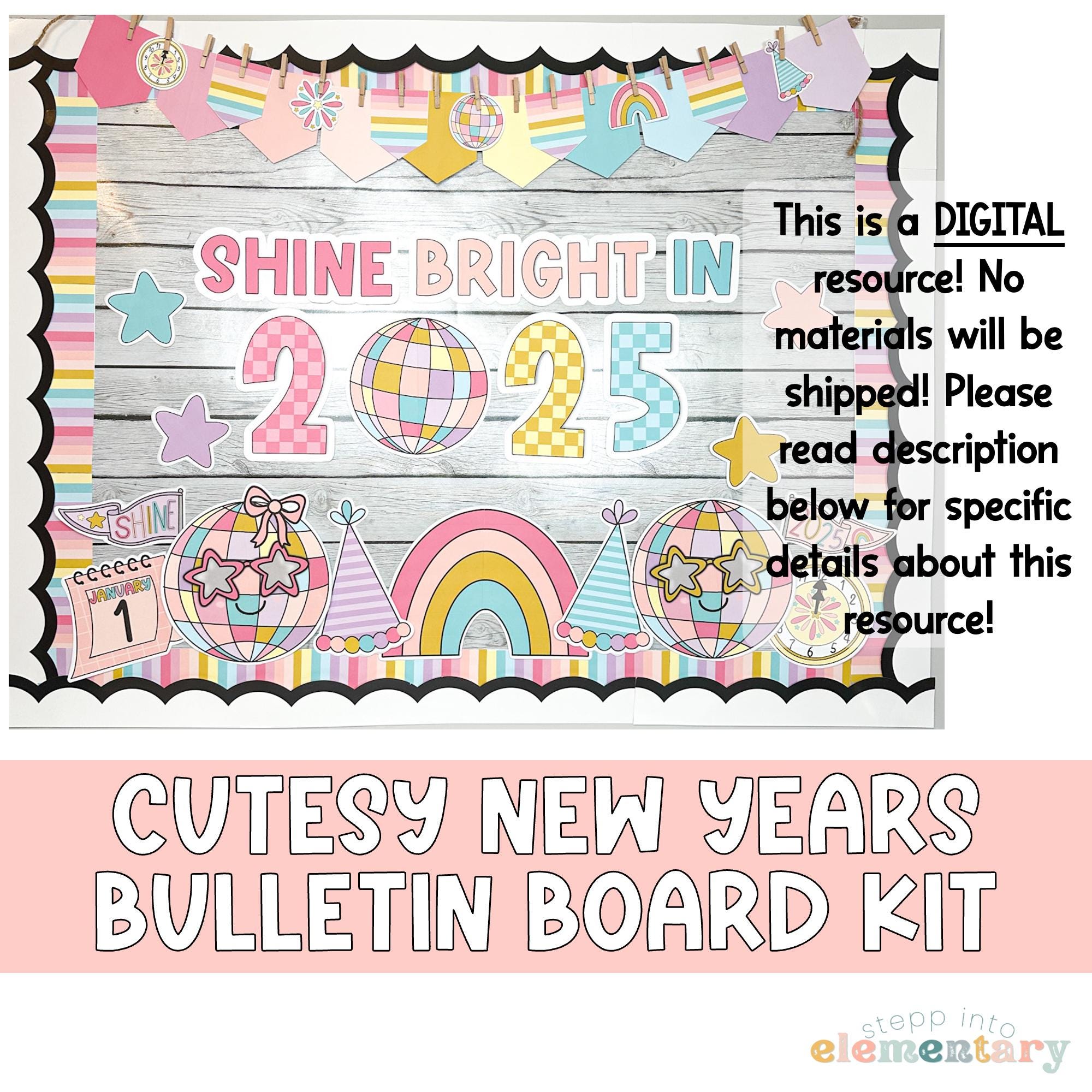 New Years Bulletin Board Kit | Cutesy New Years Decor | Bulletin Board ...