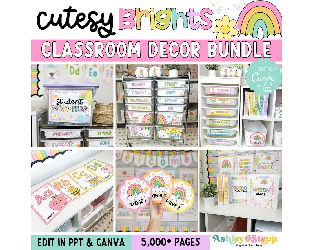 Cutesy Brights Classroom Decor MEGA Bundle | Pastel & Bright, 50 ...