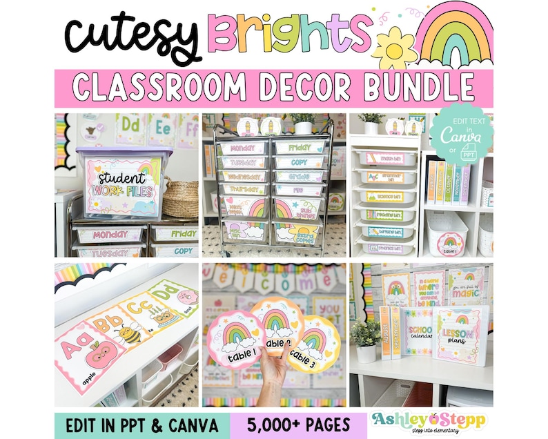 Cutesy Brights Classroom Decor MEGA Bundle | Pastel & Bright, 50 ...