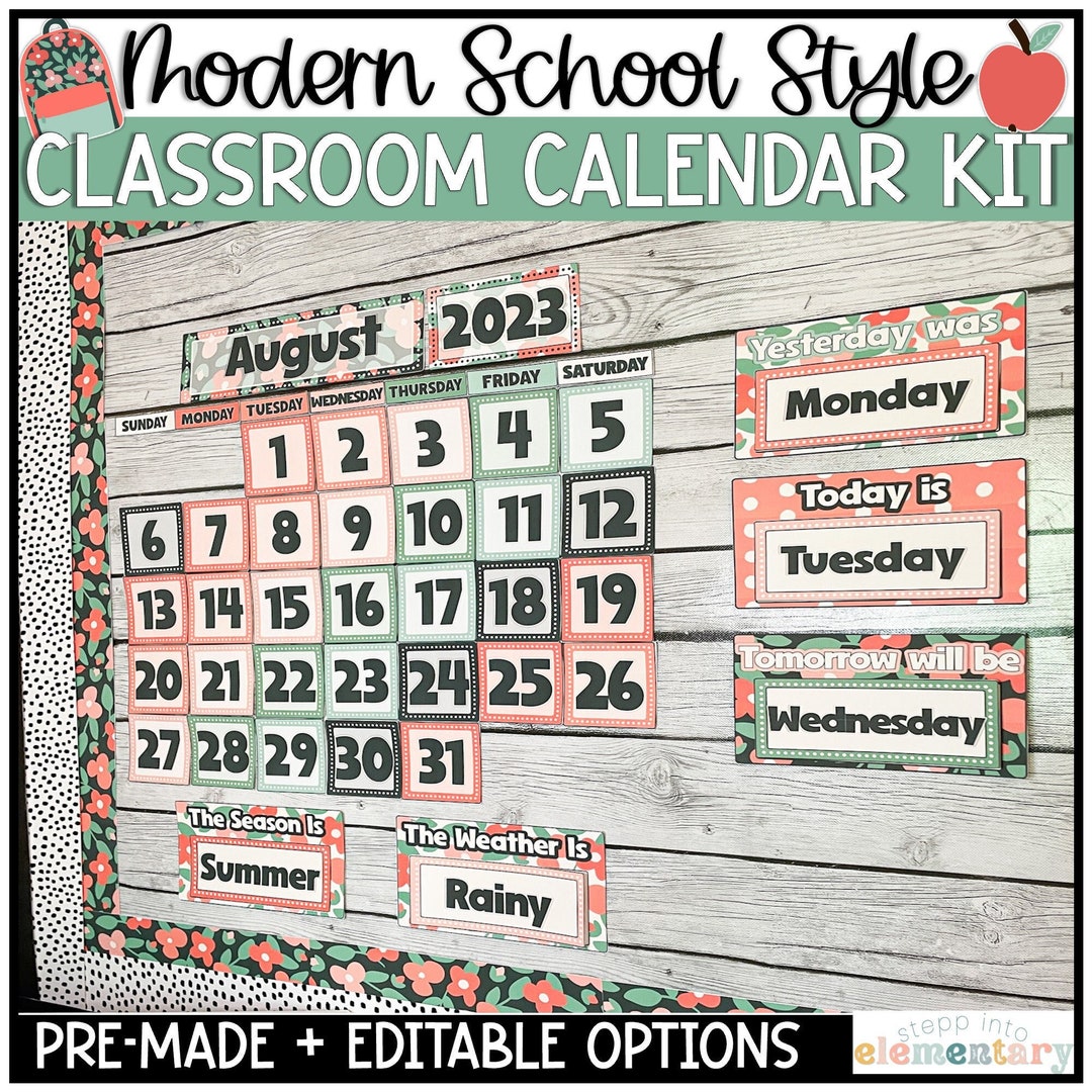 Modern School Style Classroom Calendar Kit | Pocket Chart | Trendy ...