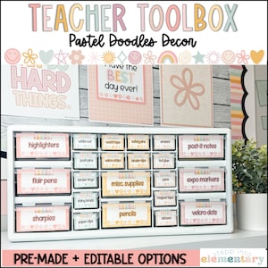Pastel Doodles Teacher Toolbox Labels | Classroom Organization ...