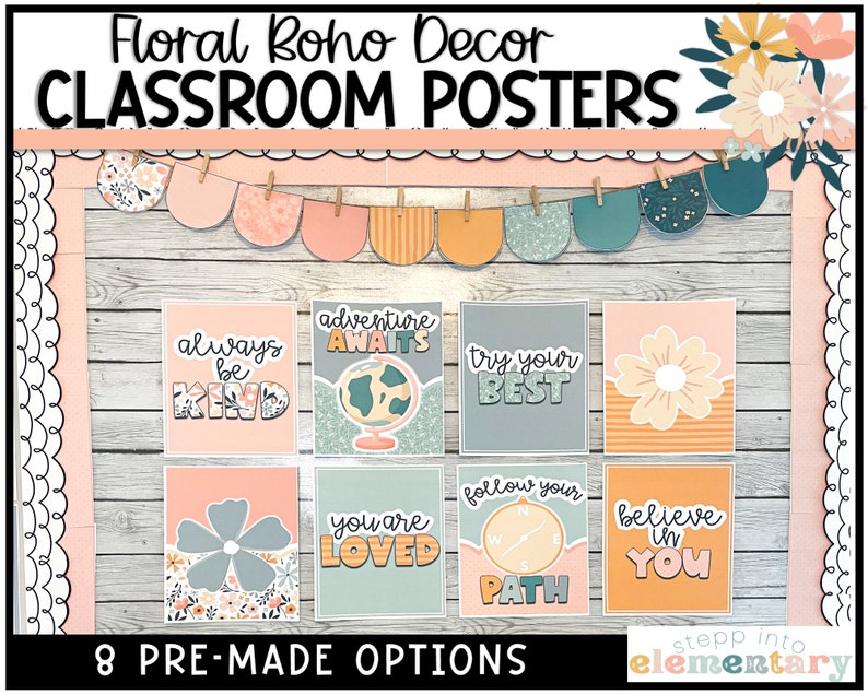 Floral Boho Bulletin Board Kit Inspirational Classroom - Etsy