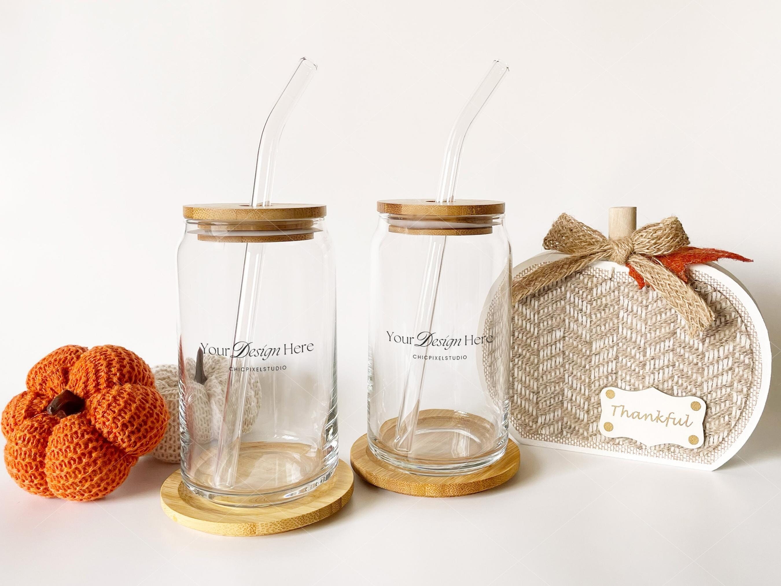 Glass Can Mockup. Fall Mockup. Stock Photo. Two 16oz Libbey Glass Can ...
