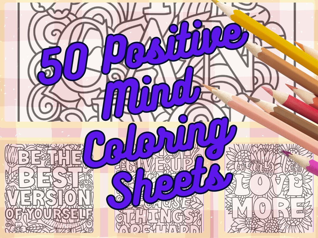 50 Positive Mind Coloring Pages, Instant Download Motivational Coloring ...