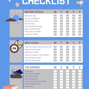 Printable Kids School Day Checklist Daily Routine Chore Chart for Kids ...