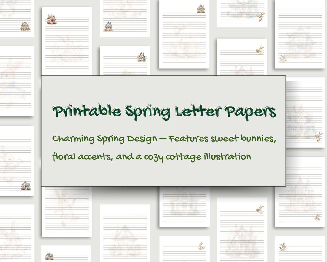 Printable Spring Letter Paper, Cute Bunny Writing Paper, Vintage ...