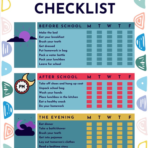 Kids School Day Checklist, ADHD Daily School Checklist, Printable Daily ...