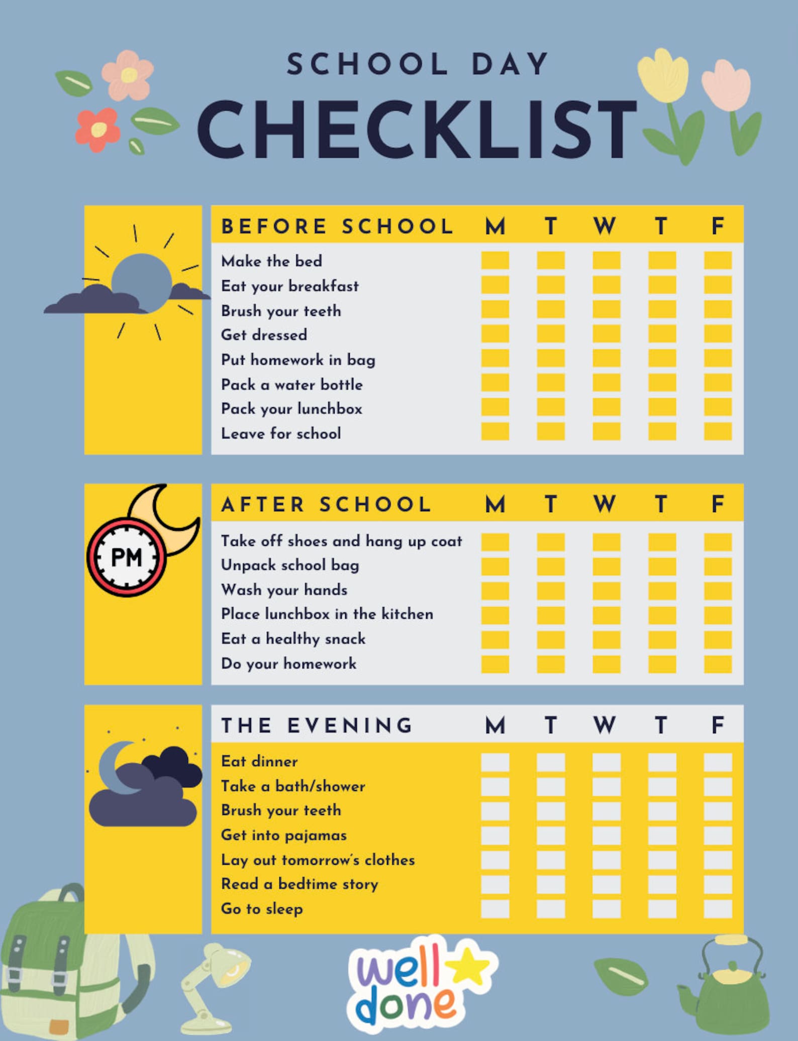Kids School Day Checklist, ADHD Daily School Checklist, Printable Daily ...