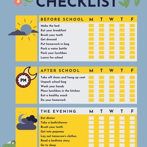 Kids School Day Checklist, ADHD Daily School Checklist, Printable Daily ...
