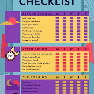 Kids School Day Checklist, ADHD Daily School Checklist, Printable Daily ...