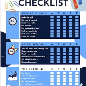 Printable Kids School Day Checklist - Daily Routine Chore Chart for ...